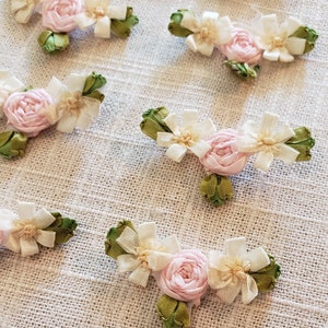8 Vintage Ribbon Embellishment Applique Pink Rose Flower USA Made ...