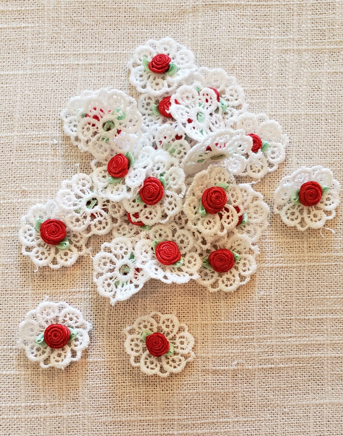 12 Vintage Sewing Embellishments Applique Red Flower White - Etsy