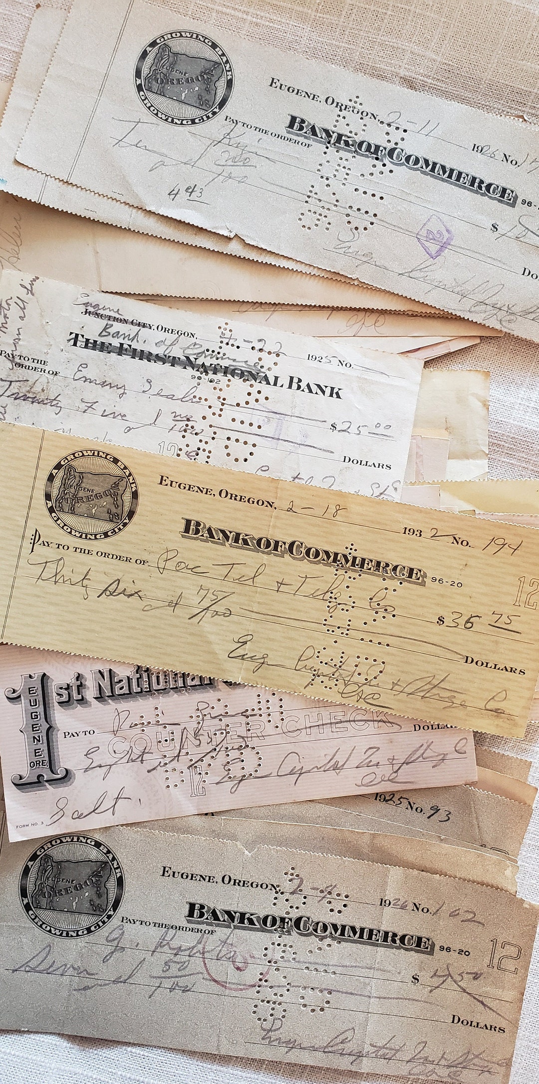 10 Assorted Antique Paper Bank Checks Hand Written Canceled Stamped ...