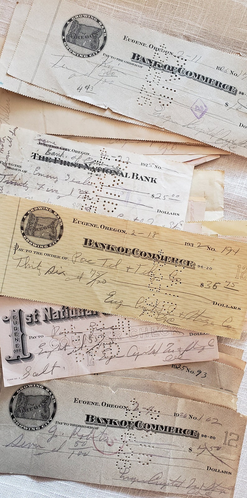 10 Assorted Antique Paper Bank Checks Hand Written Canceled Stamped ...