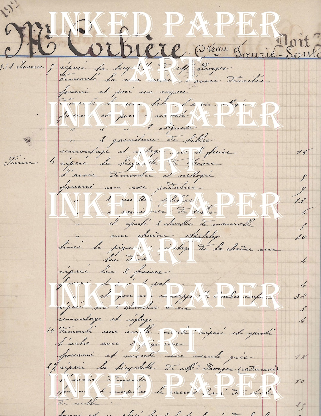 French Calligraphy Ledger Pages - Antique Ephemera Digital Paper ...