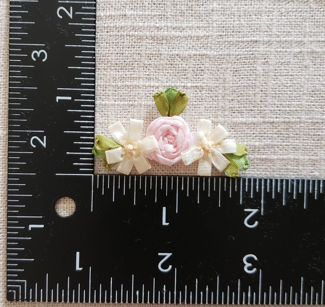 8 Vintage Ribbon Embellishment Applique Pink Rose Flower USA - Etsy