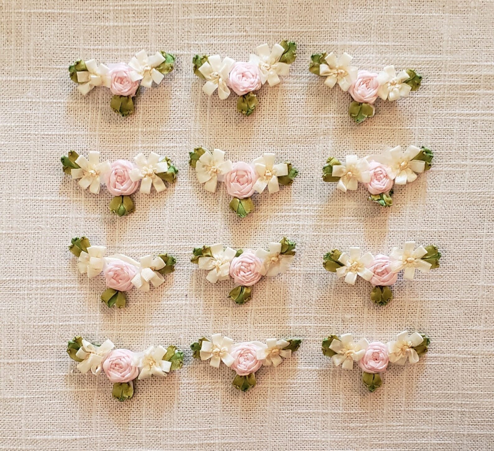 8 Vintage Ribbon Embellishment Applique Pink Rose Flower USA - Etsy