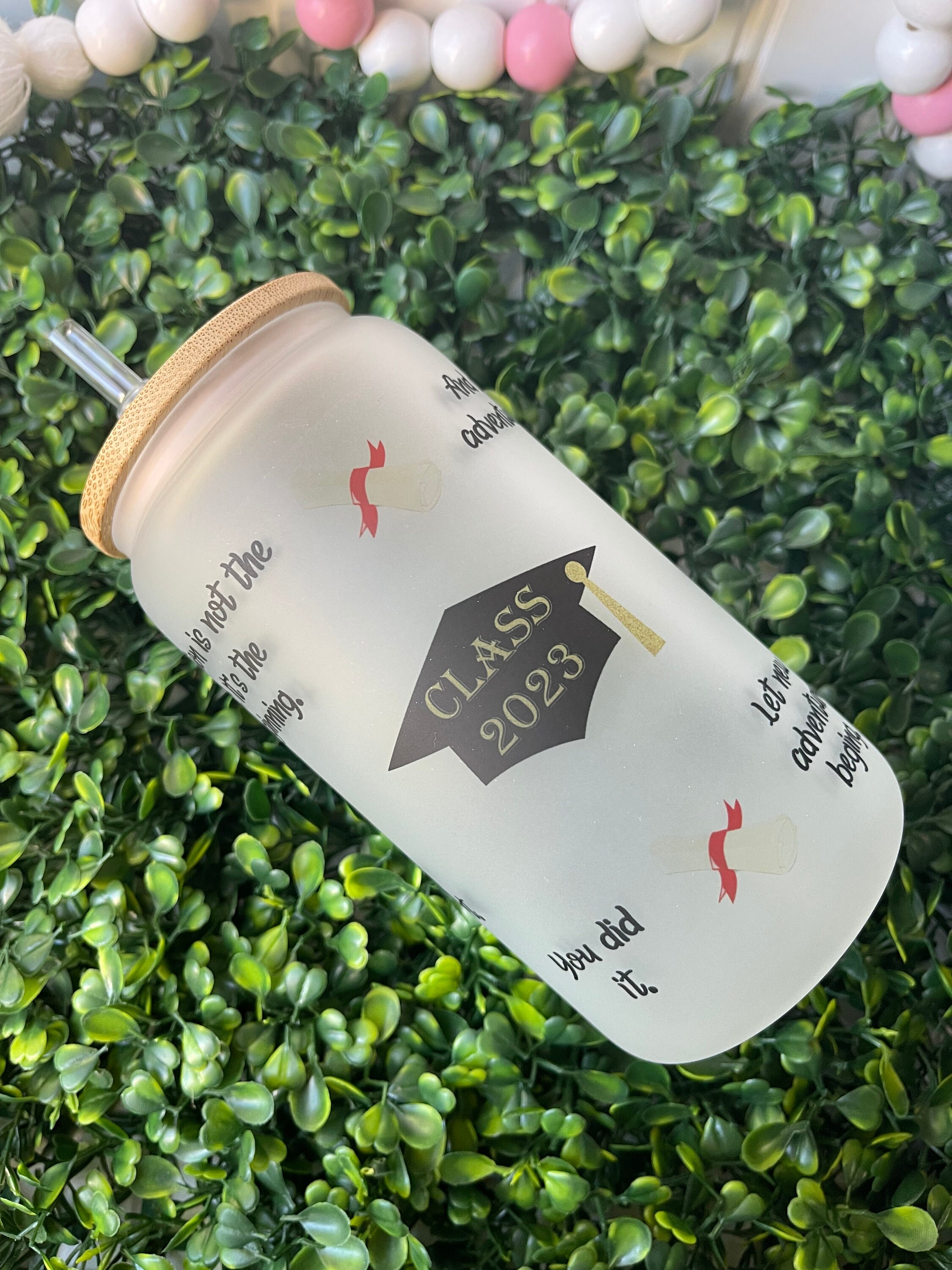 Graduation Glass Can, Grad Can Glass, You Did It, Congrats Glass Can ...