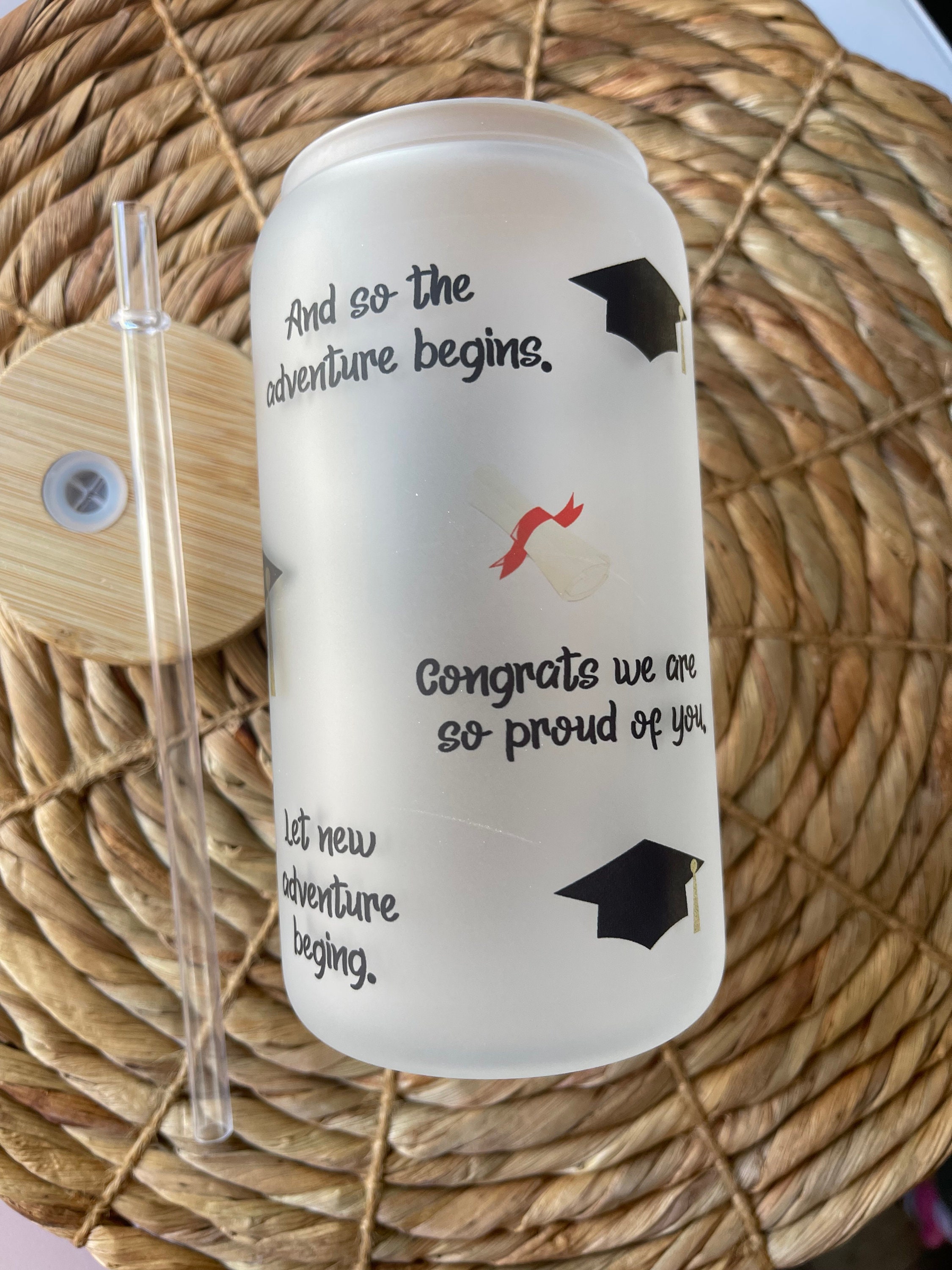 Graduation Glass Can, Grad Can Glass, You Did It, Congrats Glass Can ...
