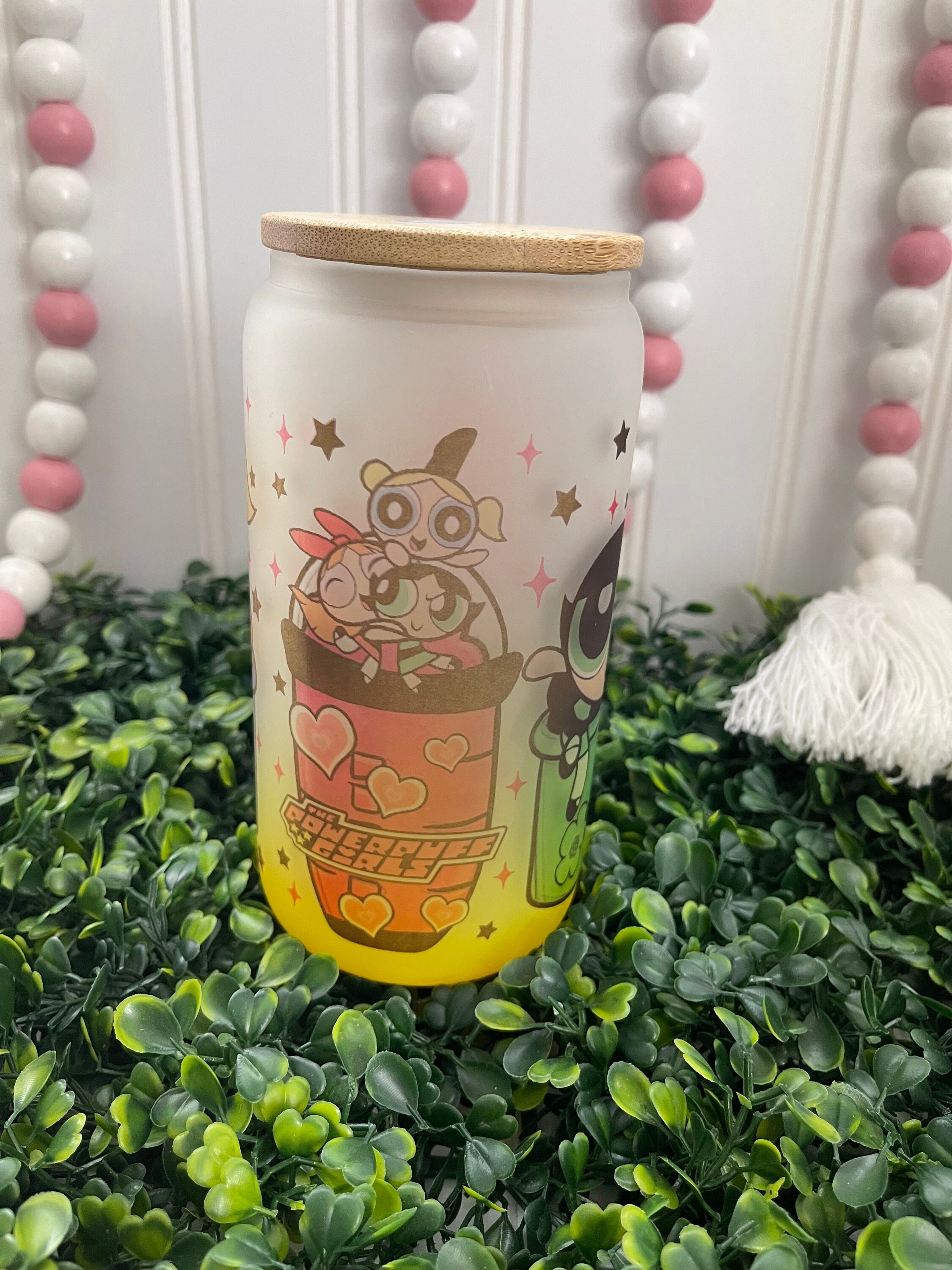 Powerpuff, Powerpuff Glass Can, Power Girls Can Glass, Frosted Glass ...