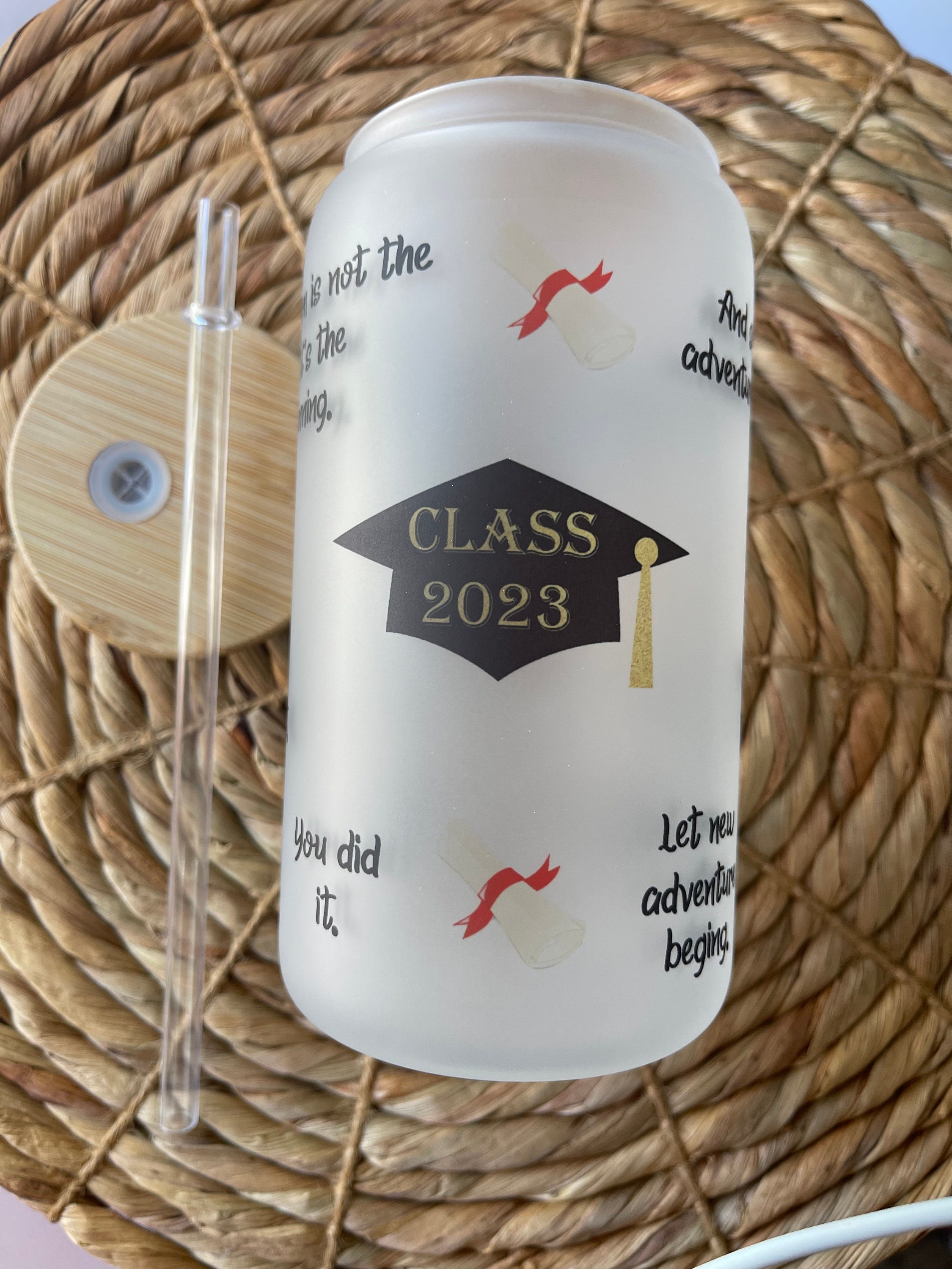 Graduation Glass Can, Grad Can Glass, You Did It, Congrats Glass Can ...