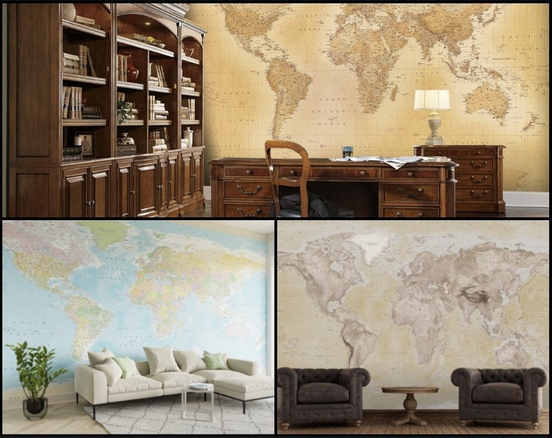 World Map Wall Murals Geography Educational Photo Multi Sizes - Etsy