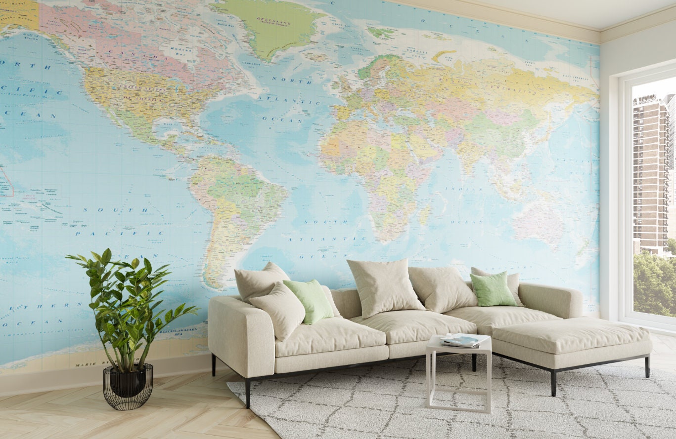 World Map Wall Murals Geography Educational Photo Multi Sizes - Etsy