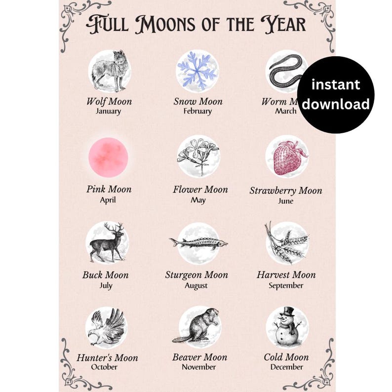 Full Moons of the Year Poster | Printable A4 Poster | Digital Download ...