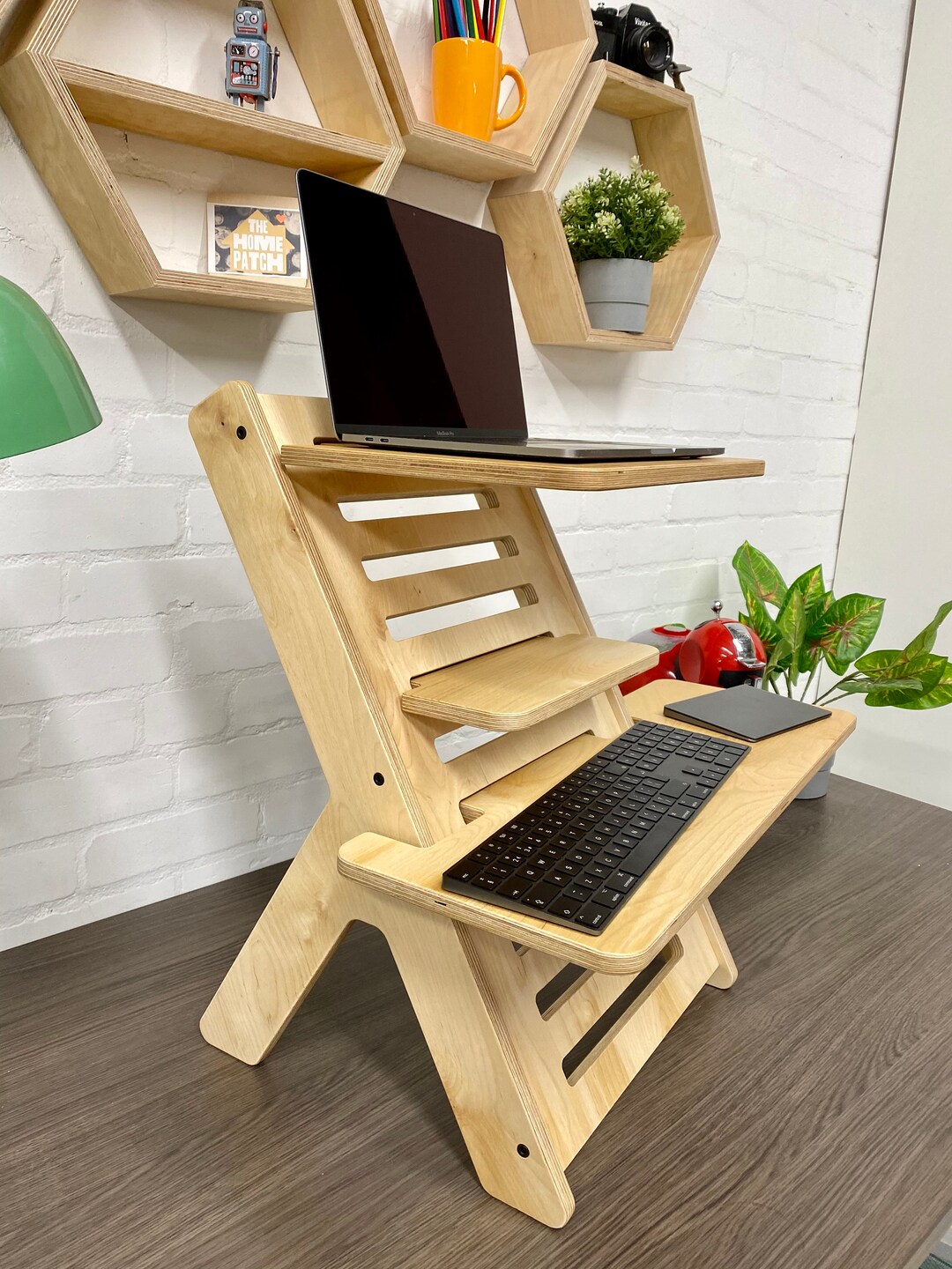 Compact Standing Desk Adjustable Laptop Stand Birch Plywood Laptop ...