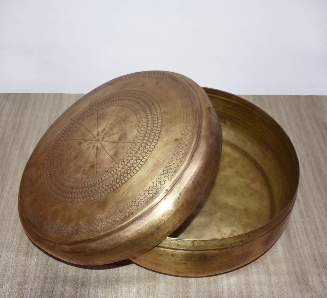 Vintage Brass Chapati Box Carved | Jewellery Box | Tiffin Box | Bread ...