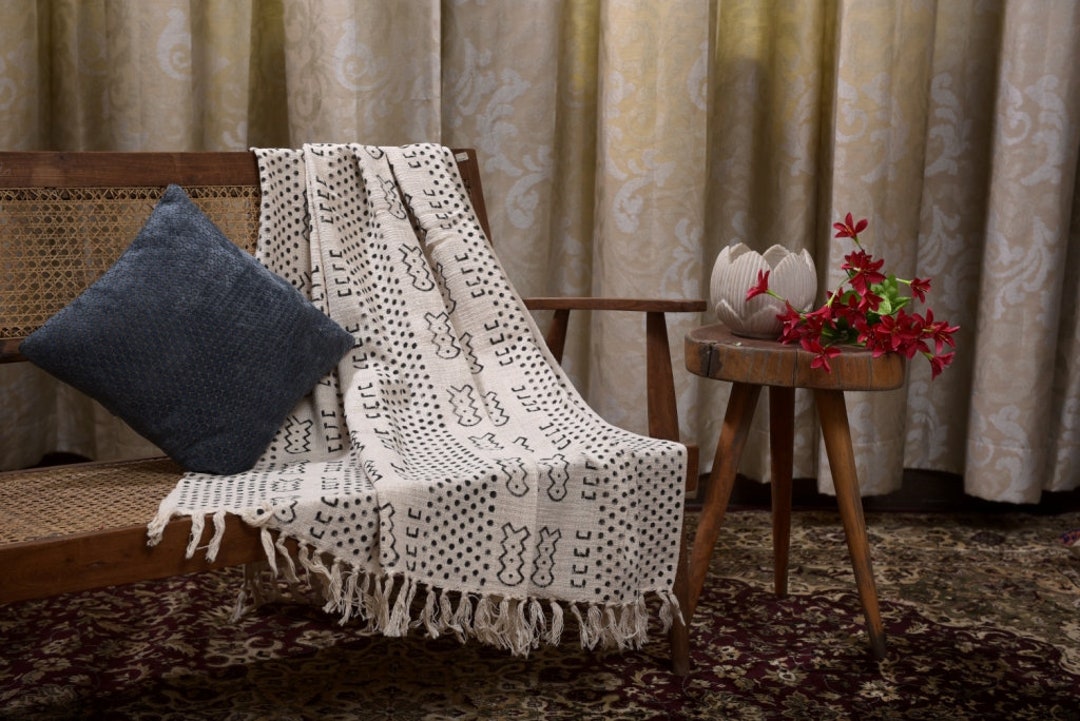 Indian Throws and Blanket Teracotta Mudcloth for Bed and Sofa Bedspread ...