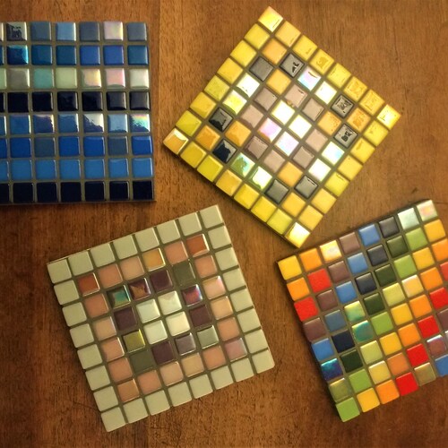 Round Mosaic Mirror Kit in Blues Make Your Own Mirror Craft - Etsy