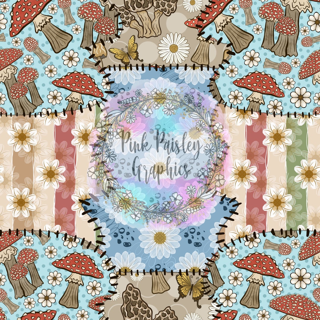 Cottage Core - Patchwork - Mushroom - Floral - Seamless Design - Etsy