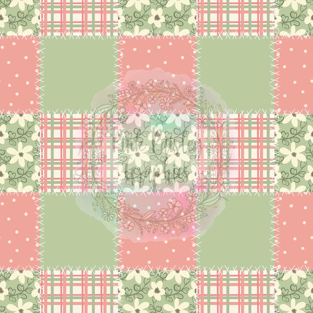 Cottage Core - Patchwork - Pink - Green - Floral - Seamless Design - Etsy