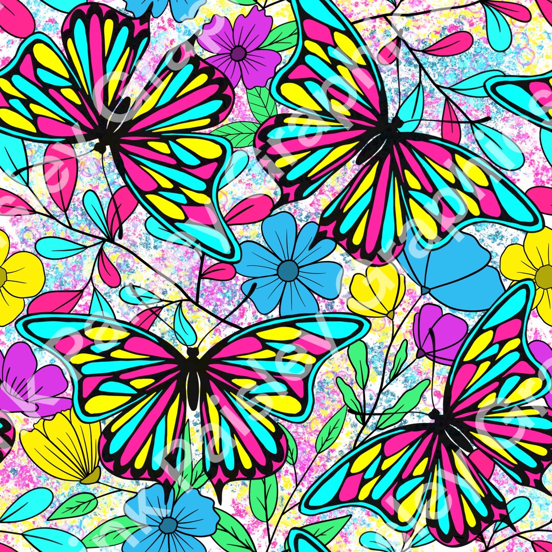 Neon Spring Butterfly - Seamless Design - Etsy