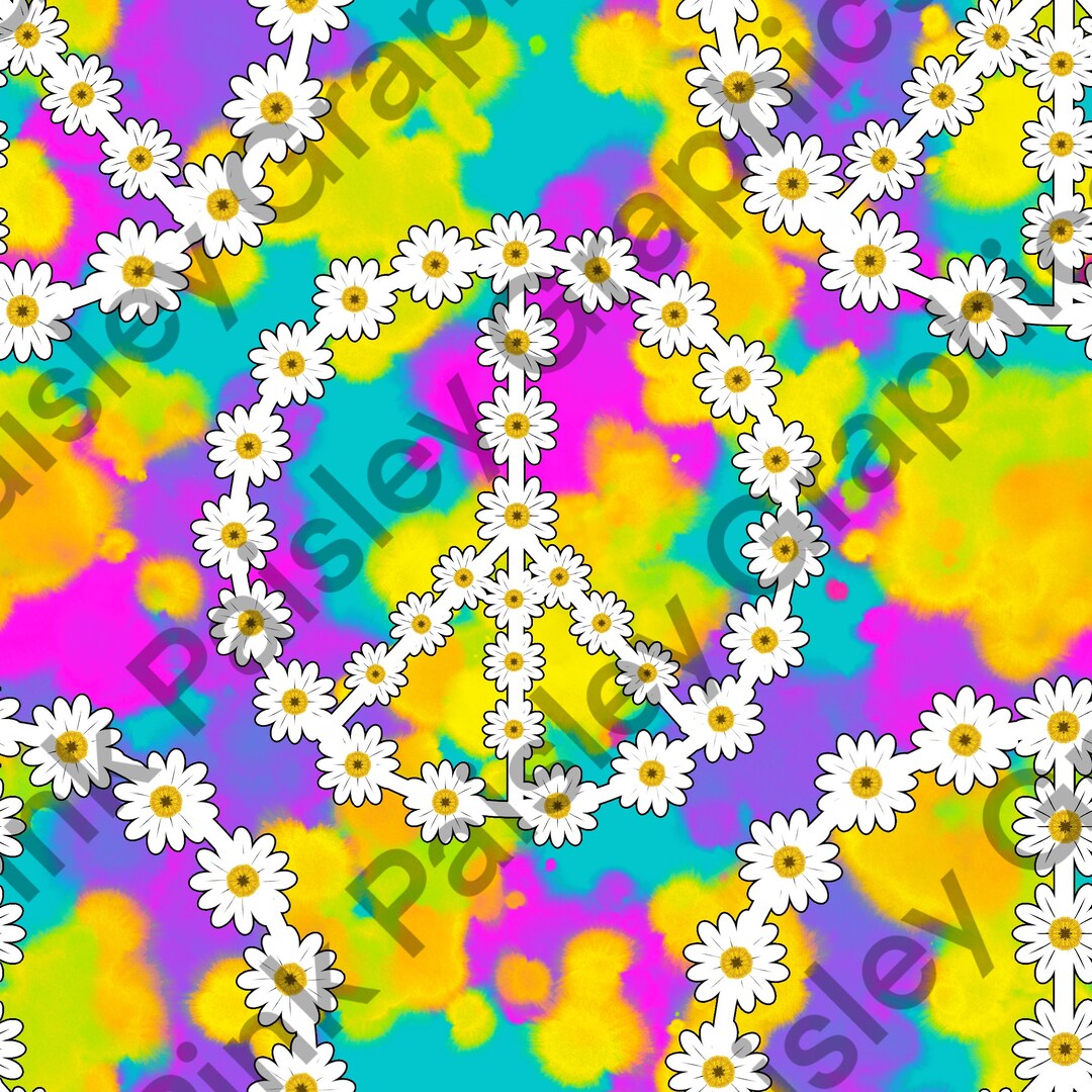 Daisy Peace Sign - Watercolor - Tie Dye - Seamless Design - Etsy