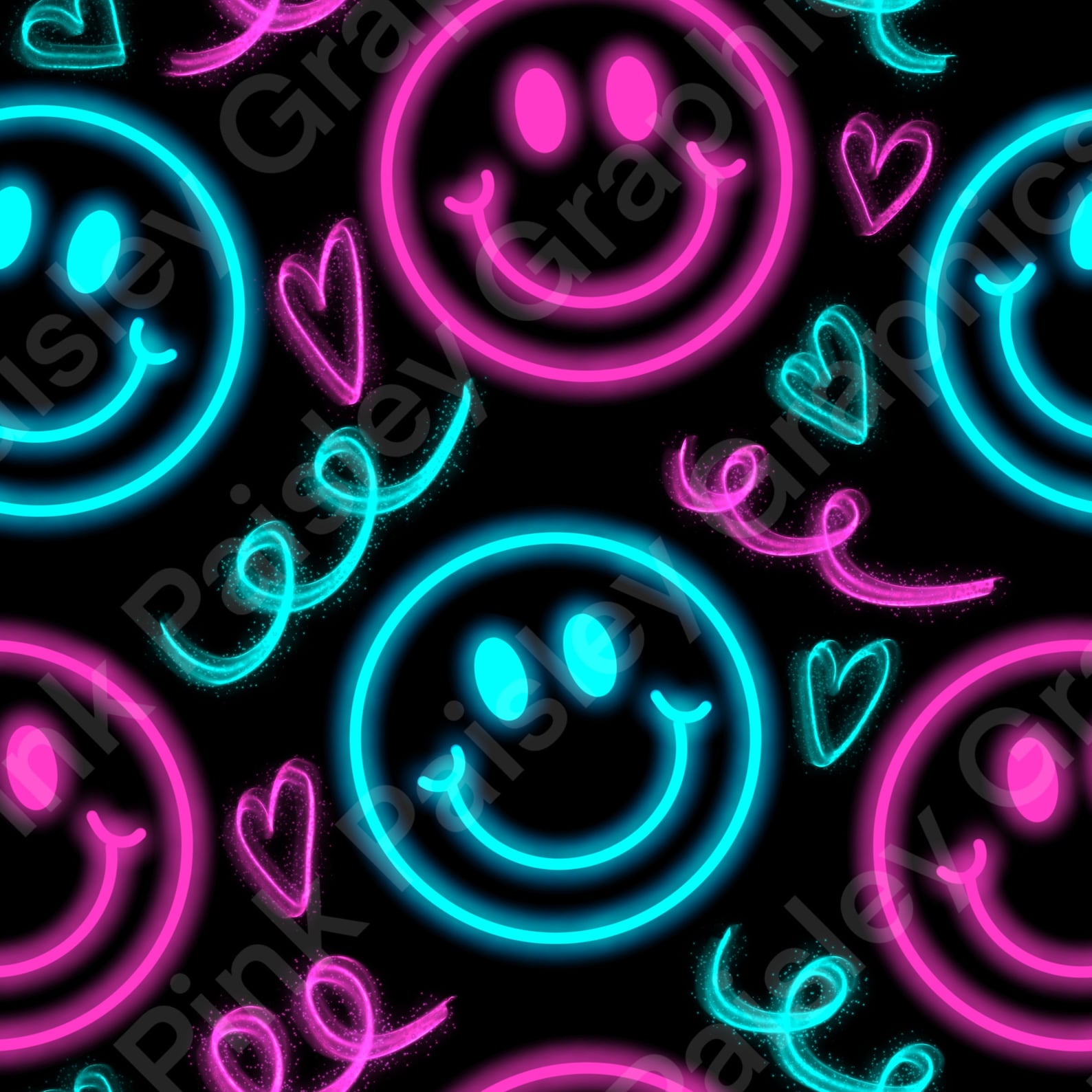 Neon Smiley Face Seamless Design | Etsy