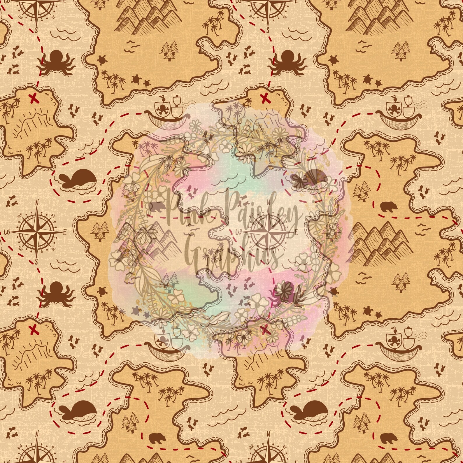 Pirate Map - Treasure Map - Pirates - Buried Treasure - Boy Design ...