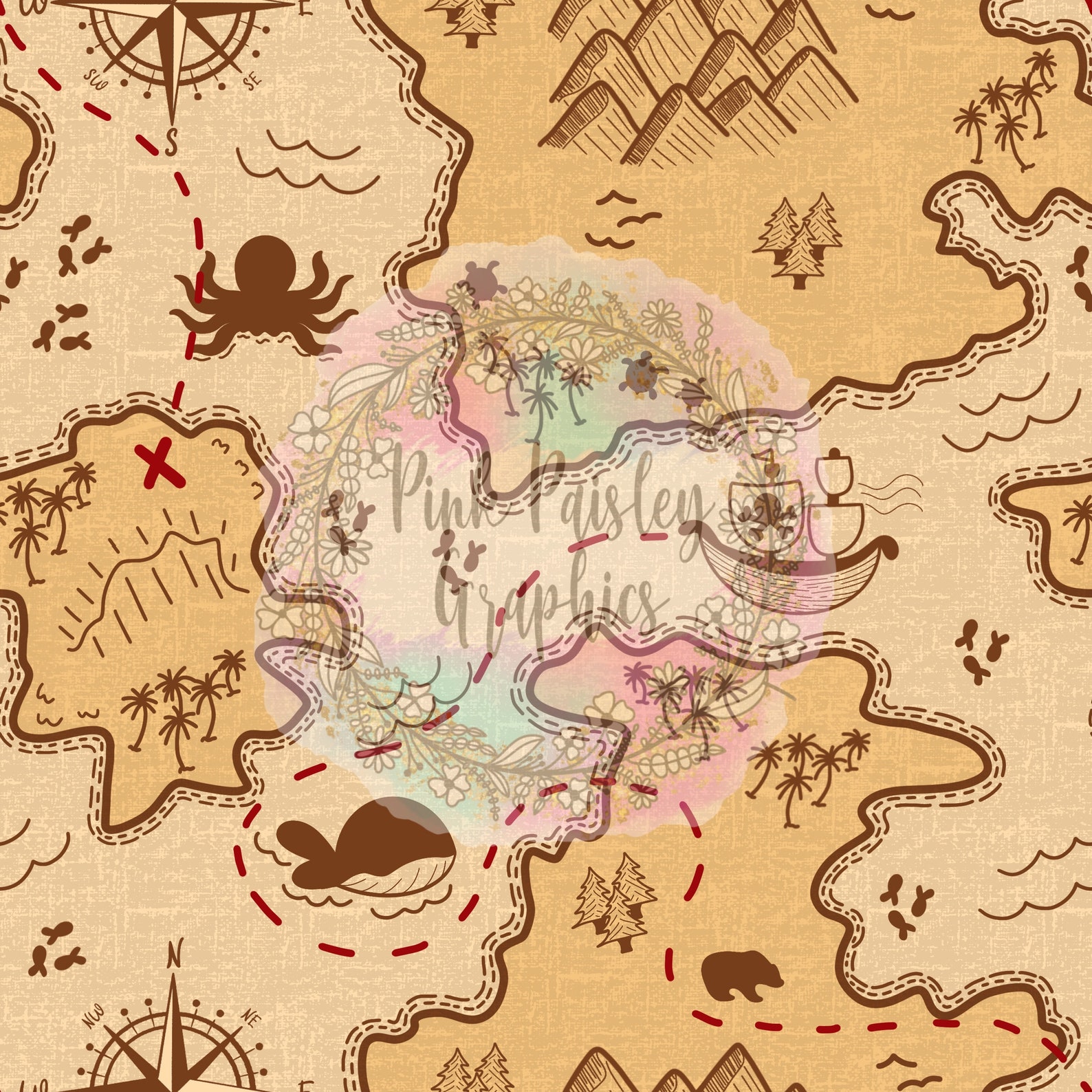 Pirate Map - Treasure Map - Pirates - Buried Treasure - Boy Design ...
