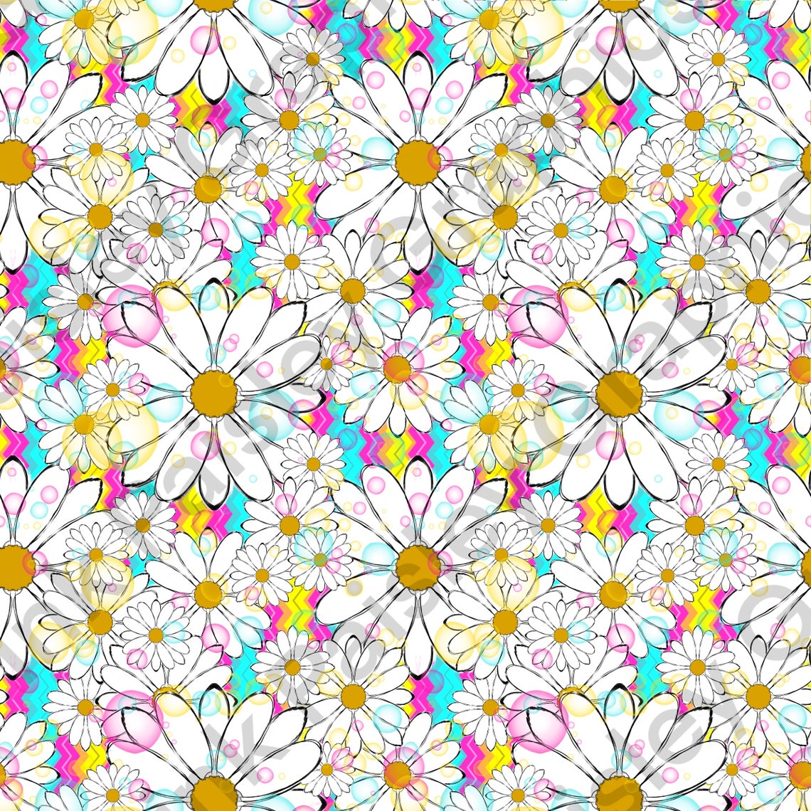 Daisy Floral Bright Colors Chevron Neon Spring Design - Etsy