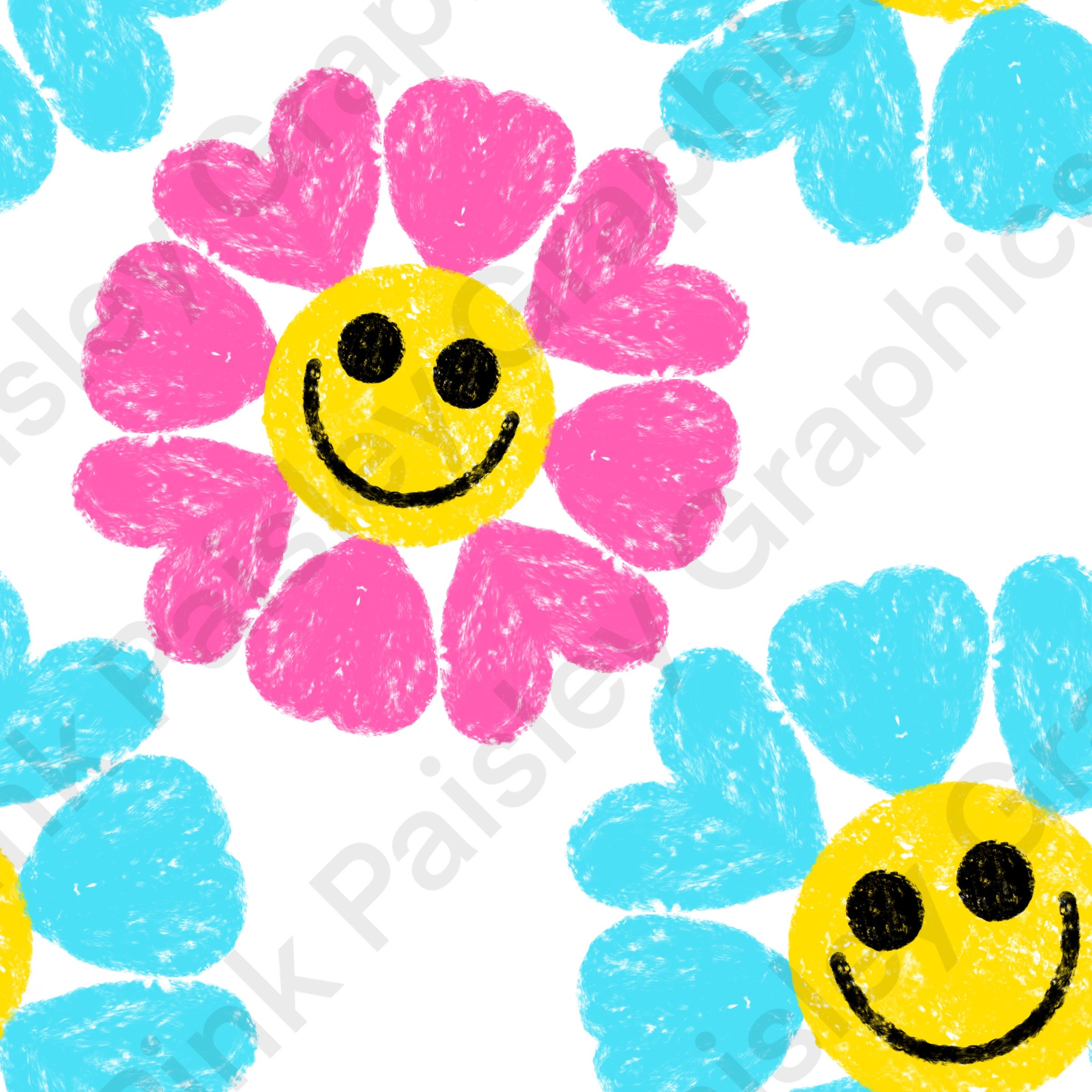 Spring Smiley Faces Crayon Texture Seamless Design - Etsy