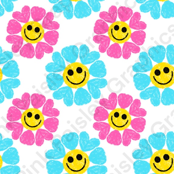 Spring Smiley Faces Crayon Texture Seamless Design | Etsy