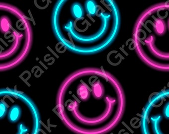 Neon Smiley Face Seamless Design | Etsy