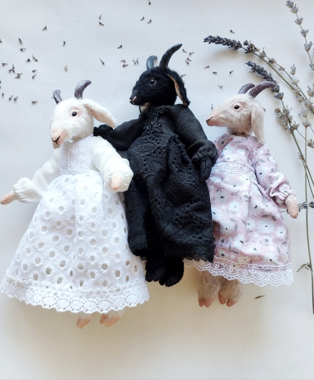 Cute Plushie Goat Art Dolls in Dresses, Handmade Custom Stuffed Goat ...