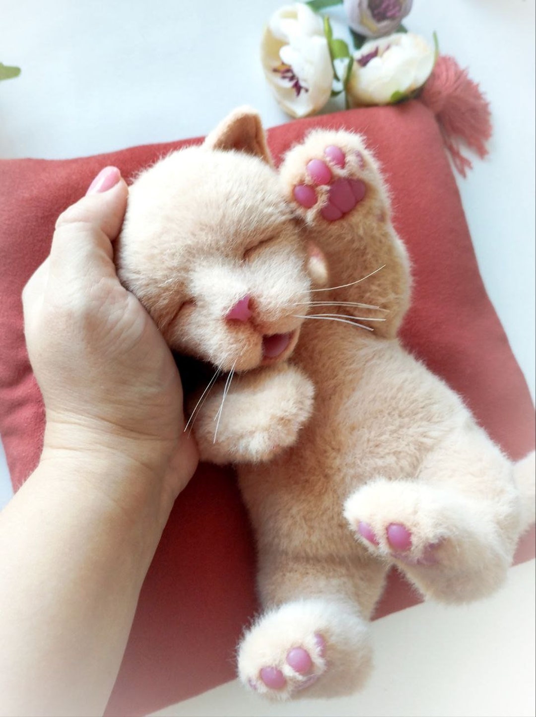 Baby Newborn Sand Plush Little Cat, Cute Plushie Kitten on the Pillow ...