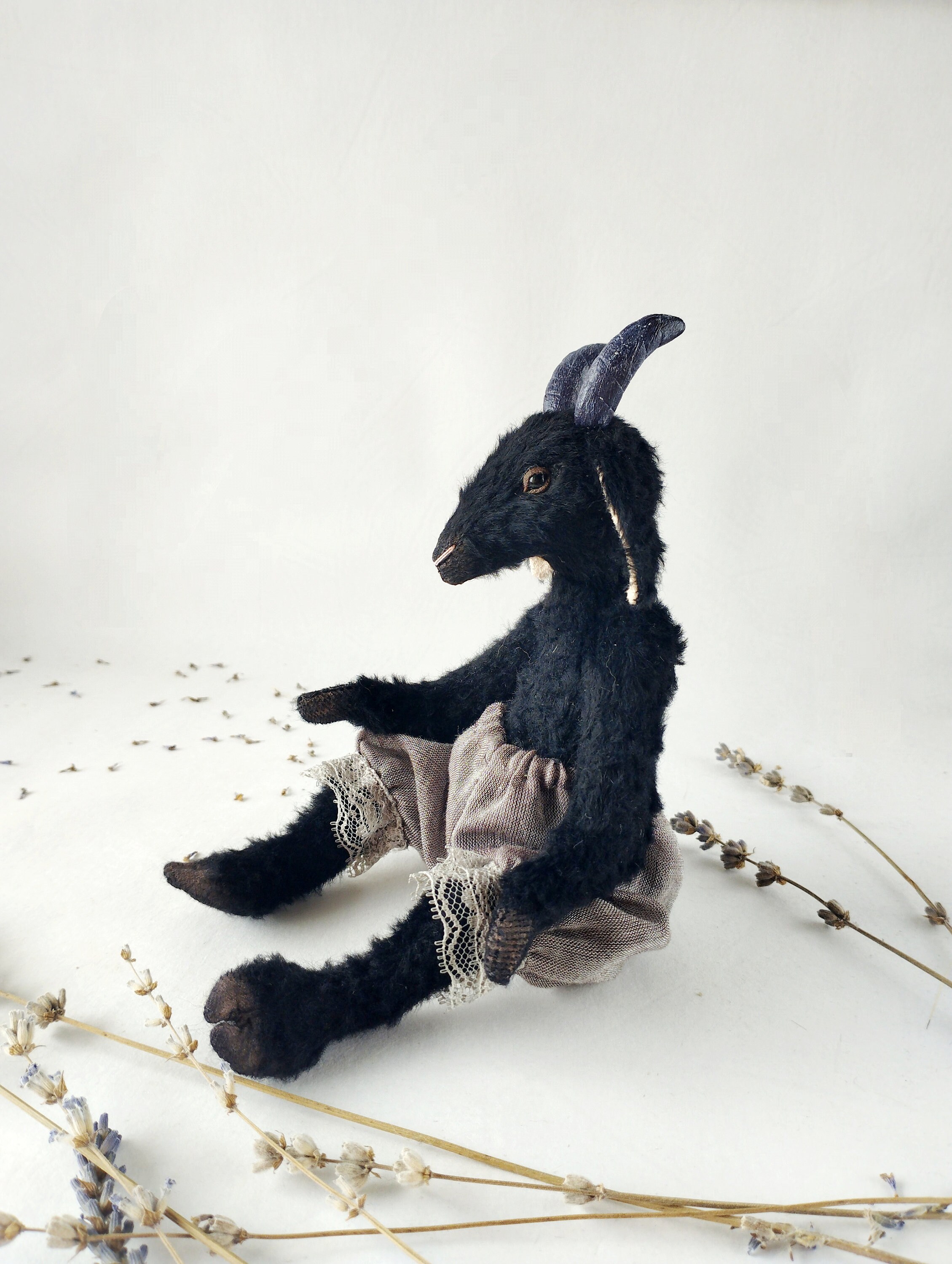Black Goat, Teddy Goat, Goat Art Doll, Plush Goat, Stuffed Animals ...