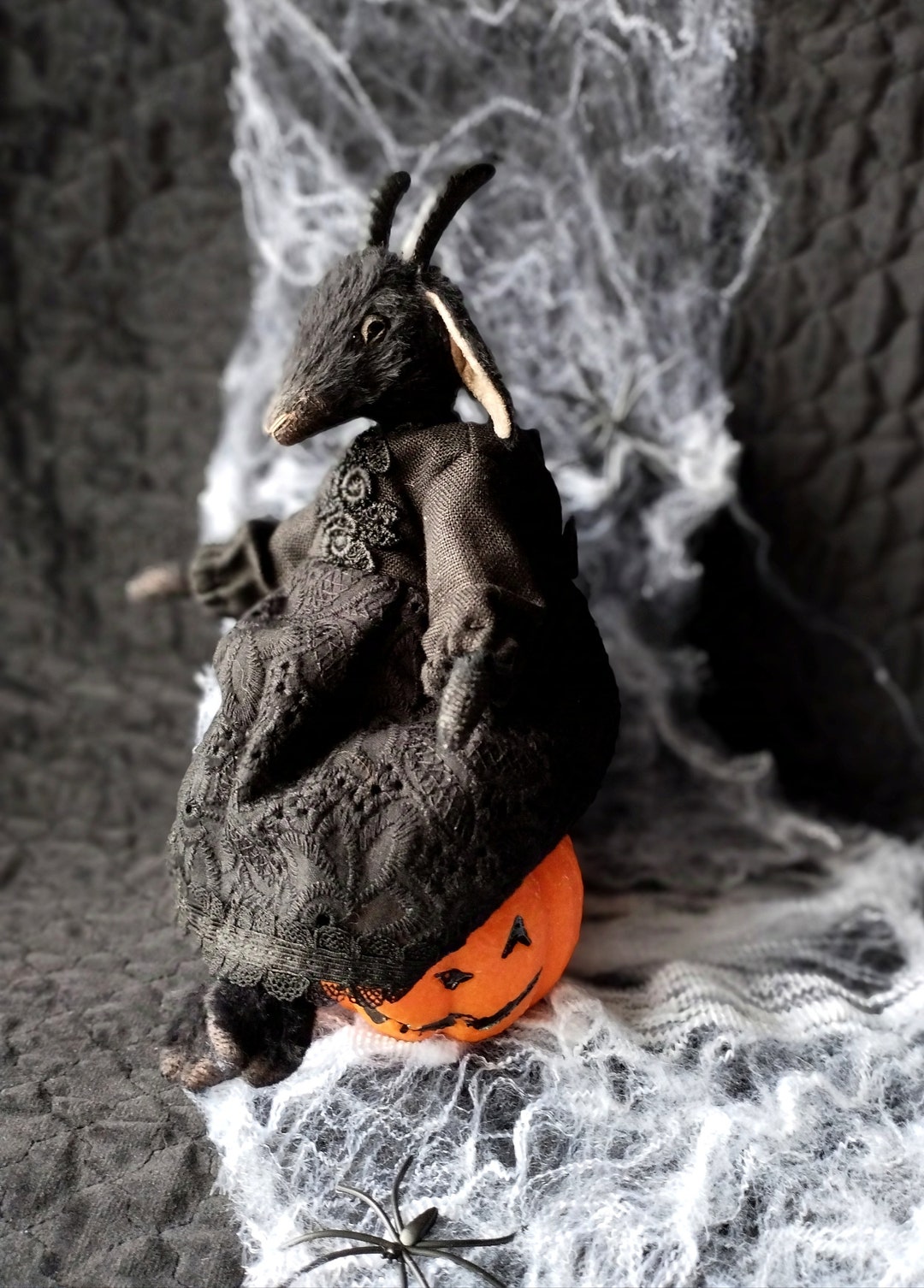 Black Goat Plush Art Doll in Dress - Available Different Colors, Gothic ...