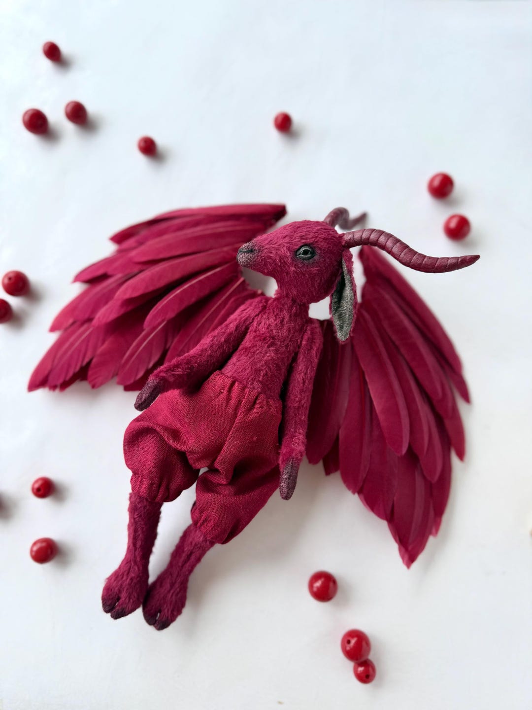 Burgundy Teddy Goat Art Doll, Custom Plush Goat, Stuffed Animals, Goat ...