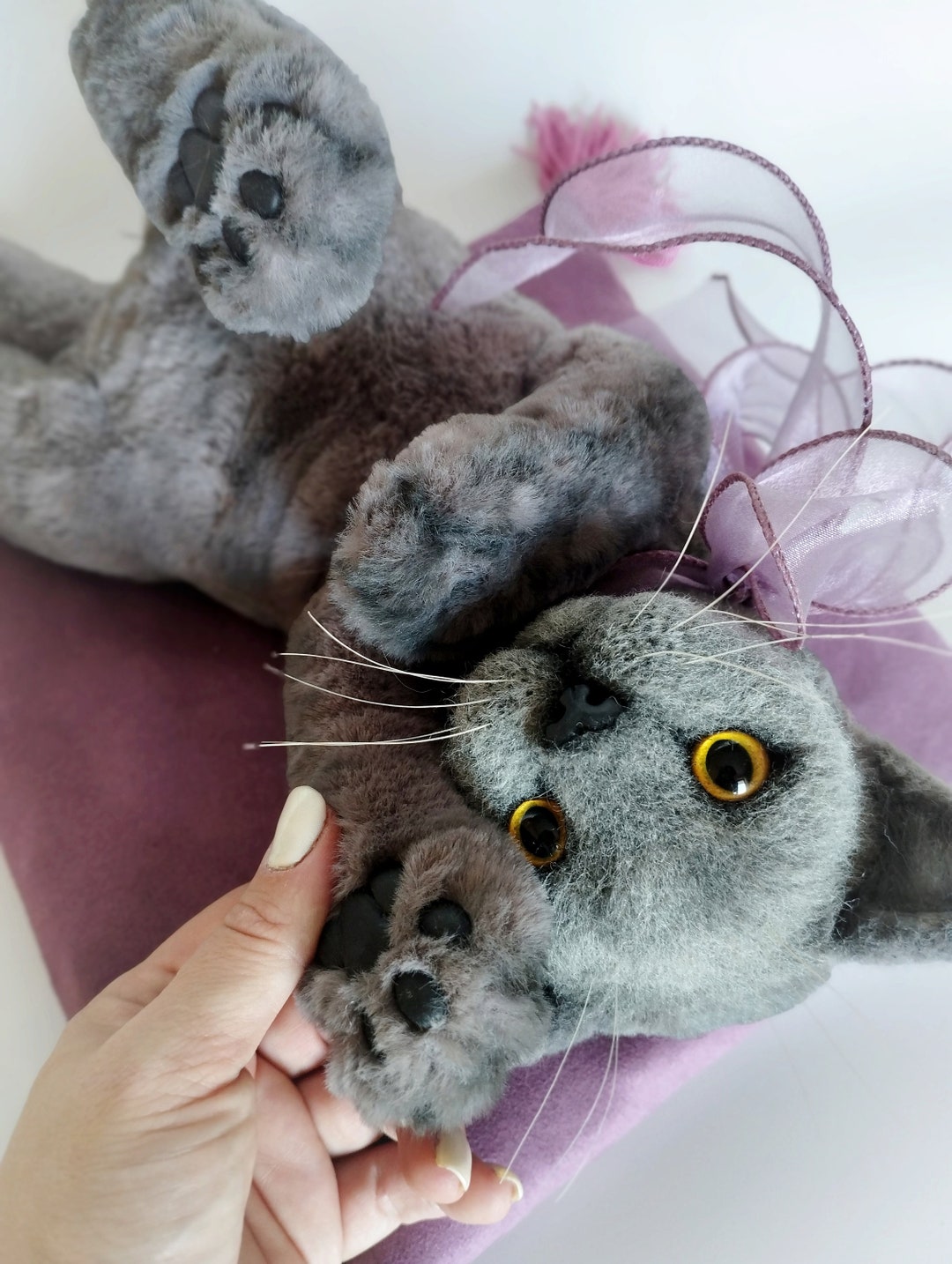 British Cat ,kitten Lifesize, Plush Toy, Gray Cat, Handmade Collectible ...