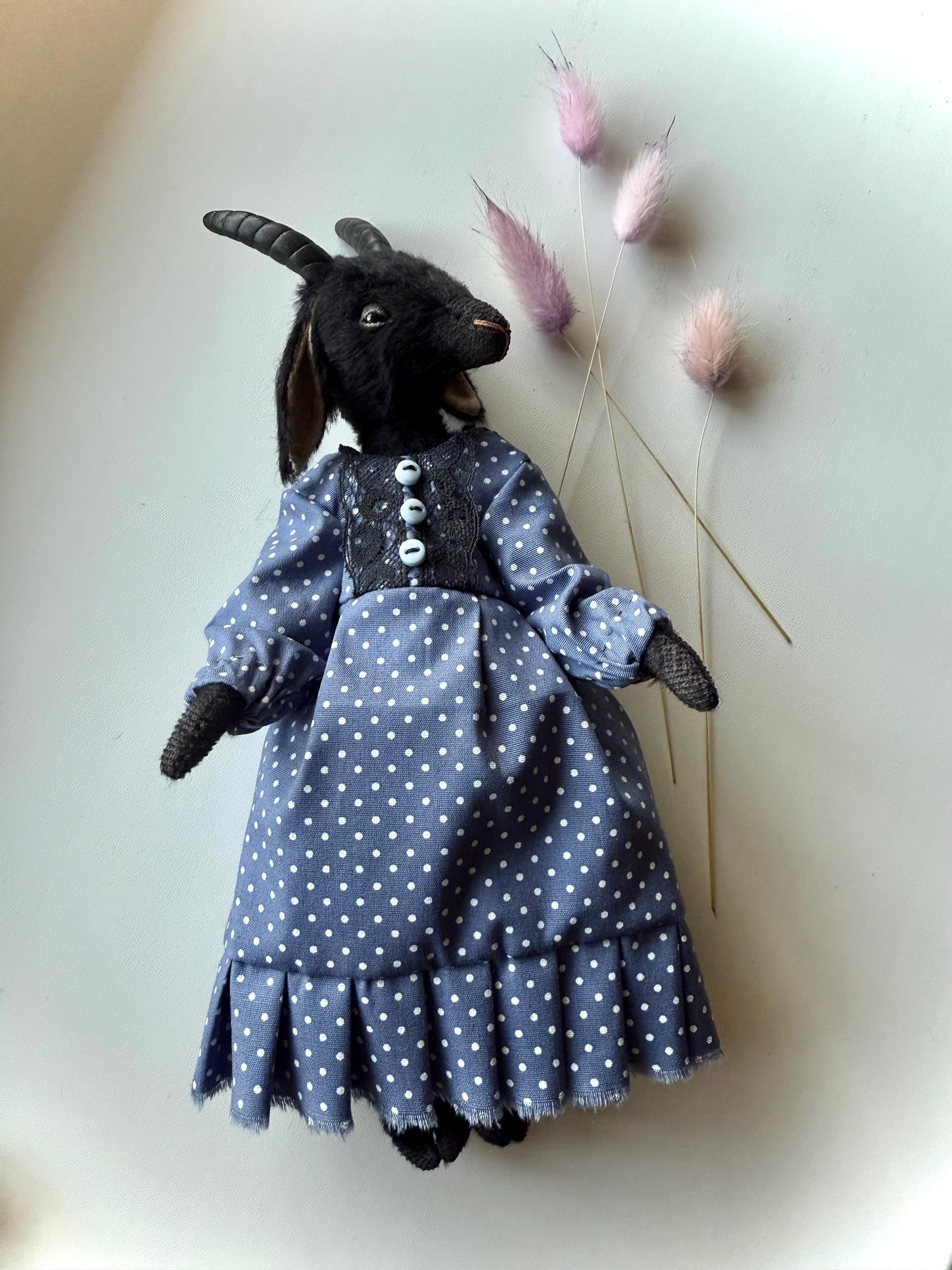 Goat Art Dolls in Dresses,handmade Custom Goat Doll, Plush Goat,black ...