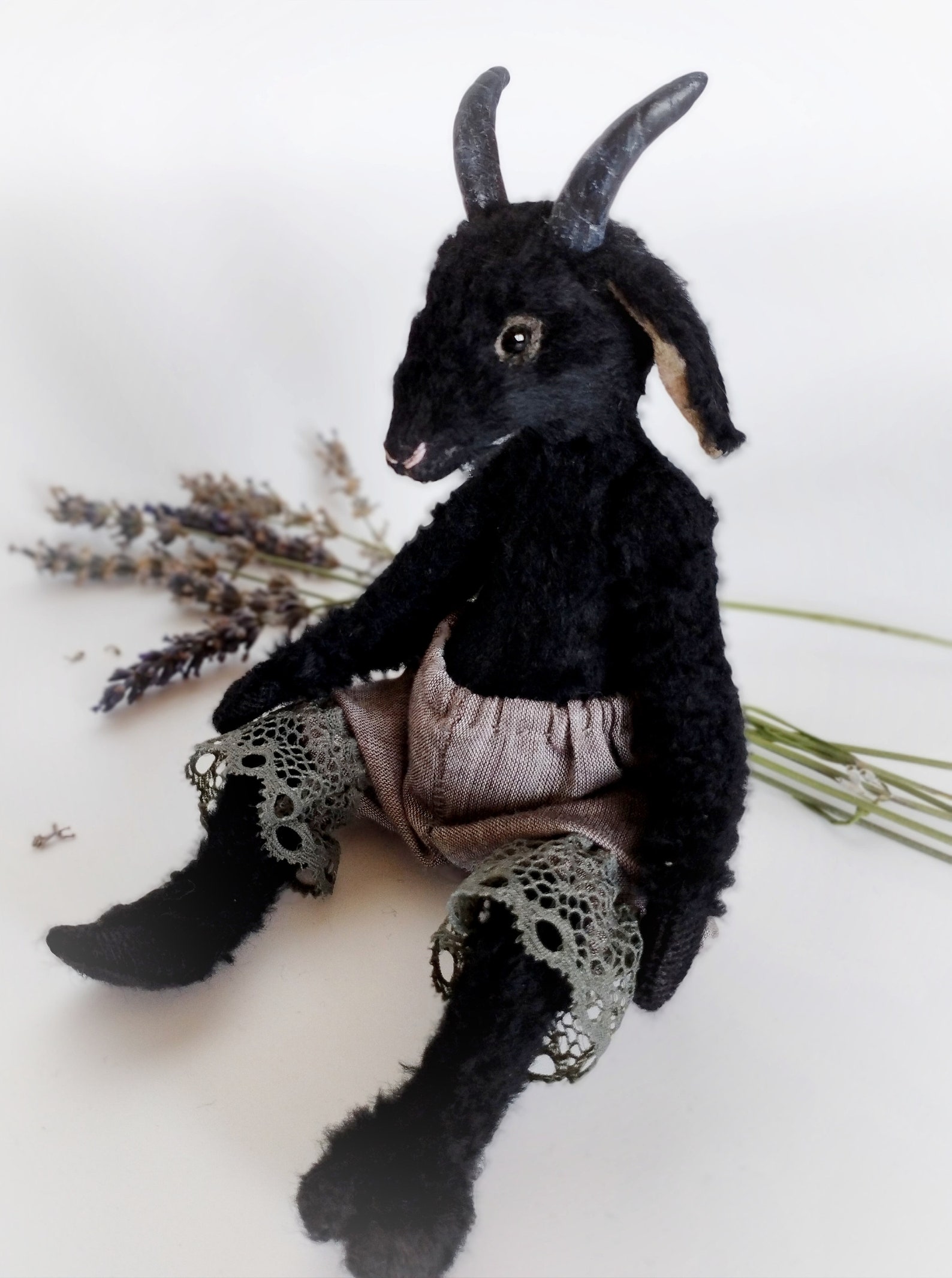 Black Goat, Teddy Goat, Goat Art Doll, Plush Goat, Stuffed Animals ...