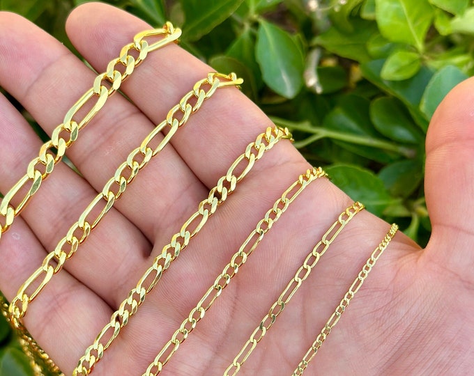 Solid 14k Gold Close Link Figaro Chains - 1MM, 2MM, 3MM, 3.9MM, 4.6MM ...