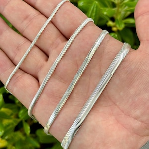 925 Sterling Silver Oval Herringbone Necklace, Silver Chain, Flex ...