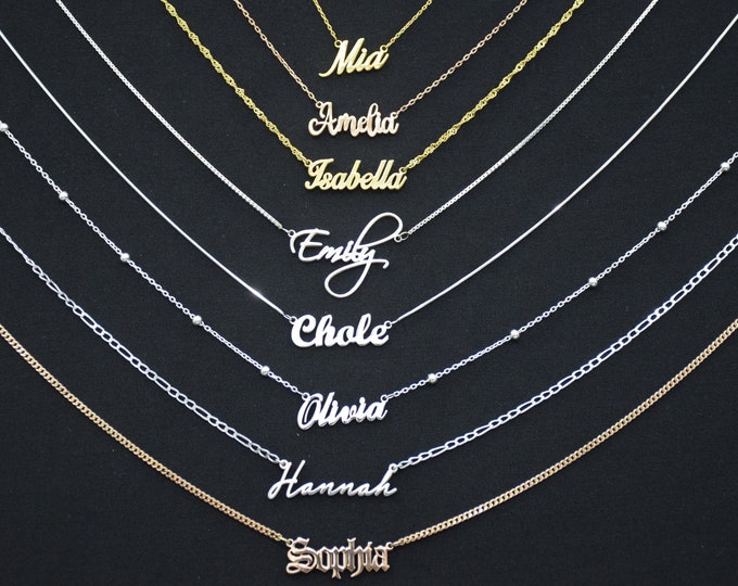 Silver Nameplate Necklace Solid 925 Silver Custom Nameplate Pendant
