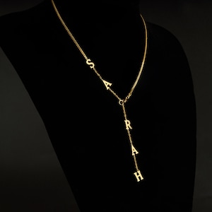 Gold Plated Lariat Name Necklace With Curb Chain, Y Necklace ...