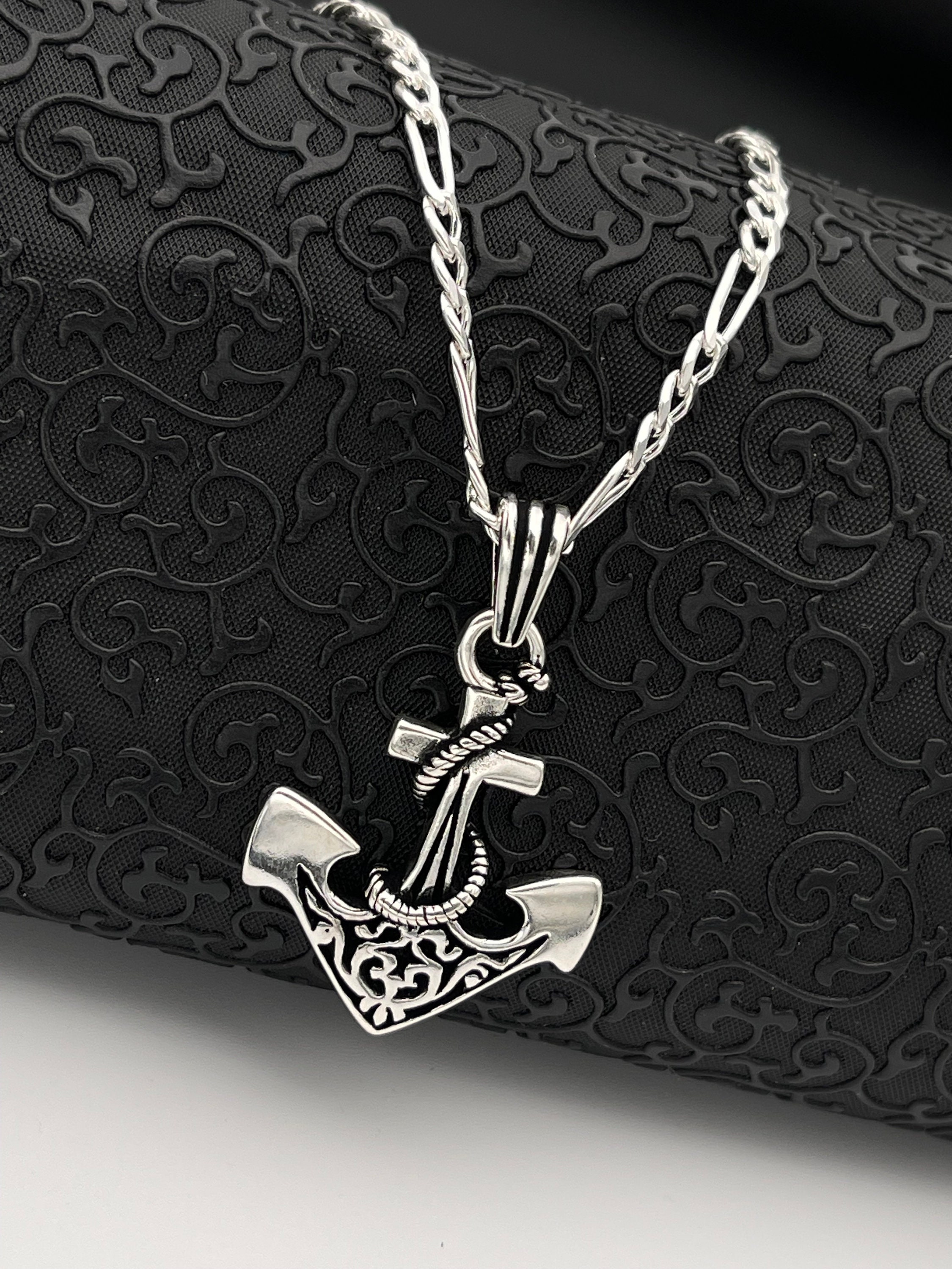 Solid 925 Sterling Silver Anchor And Rope Pendant