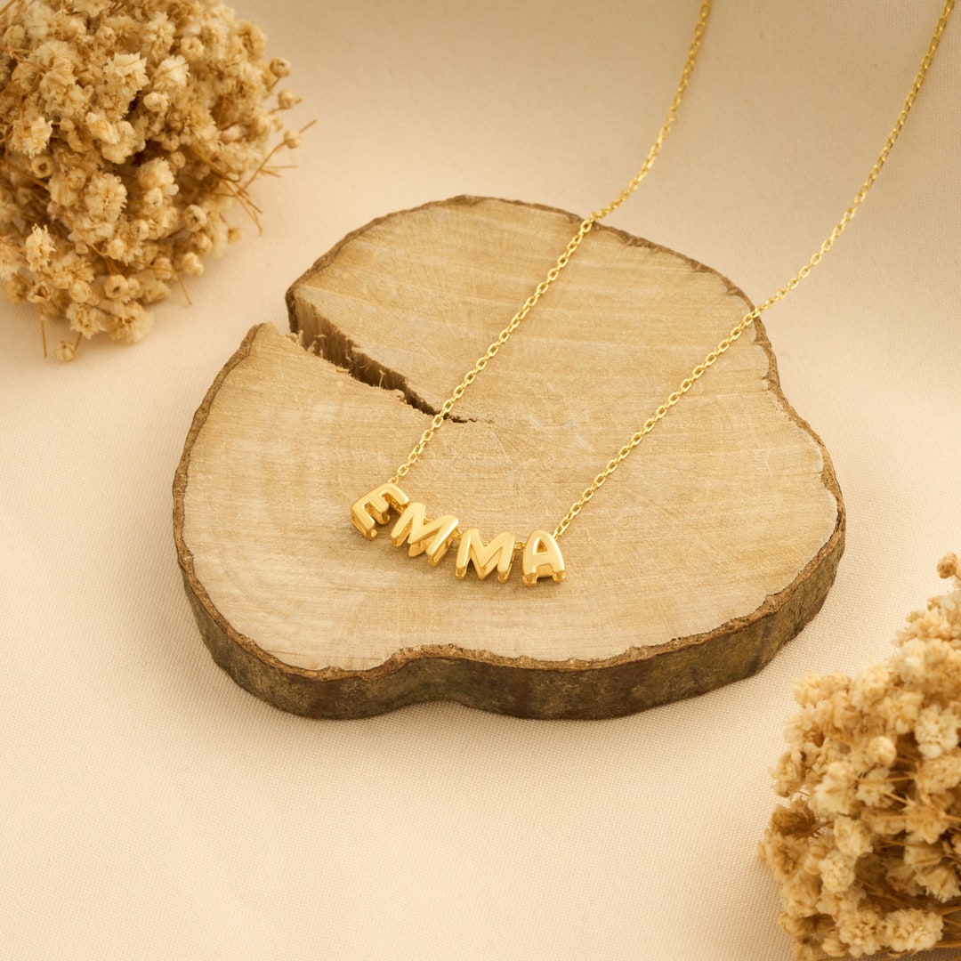 Gold Plated Bubble Name Necklace, 3D Balloon Letter Necklace ...