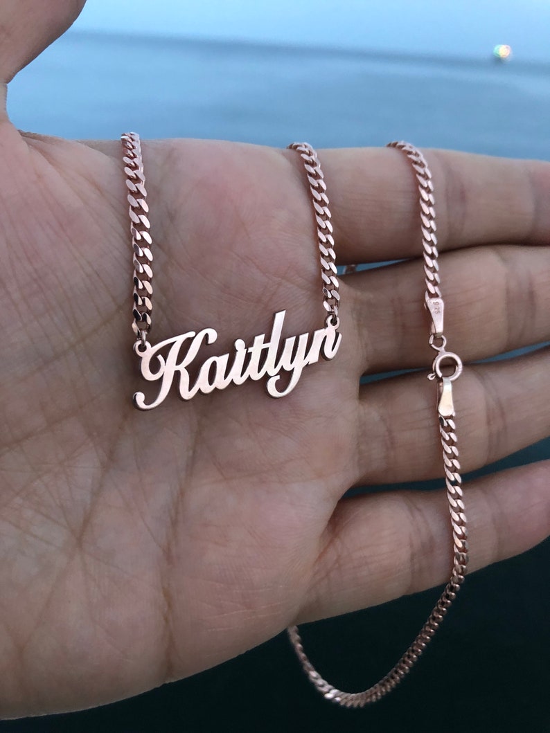 Sterling Silver Name Necklace With Curb Chain Personalized - Etsy