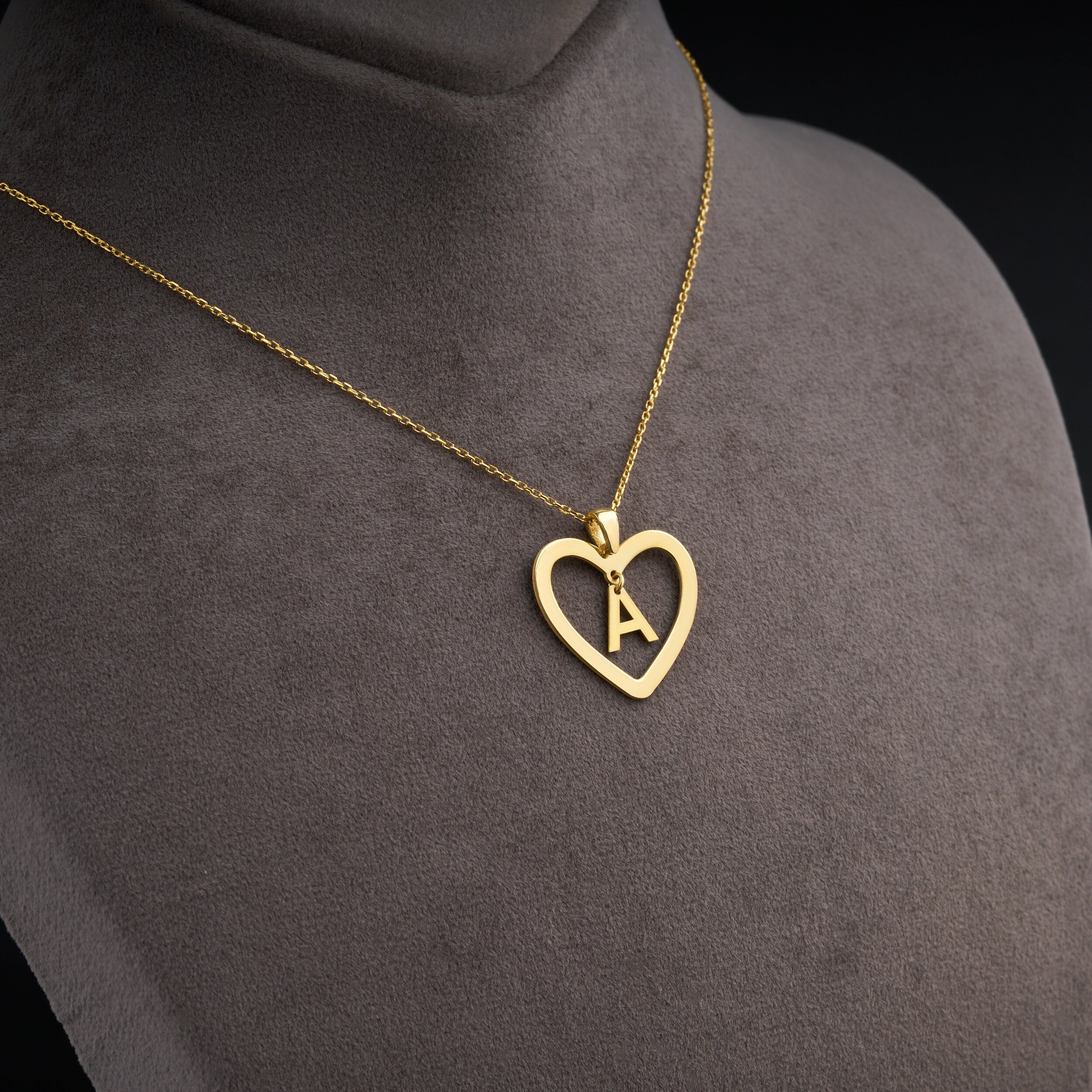Sterling Silver Heart Initial Necklace: Personalized Letter Pendant - Etsy
