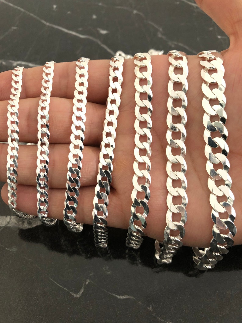 Solid 925 Sterling Silver Curb Chain Necklace Solid Curb Link - Etsy