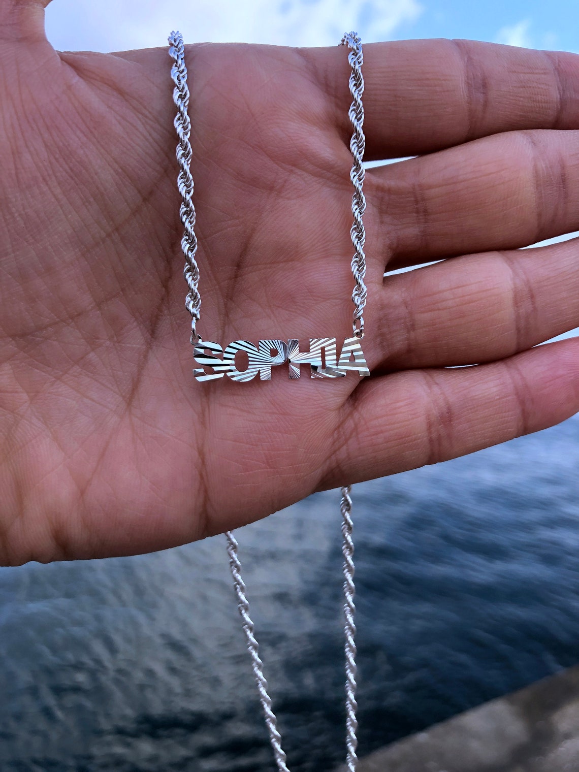 925 Sterling Silver Personalized Name Necklace With Rope Chain | Etsy