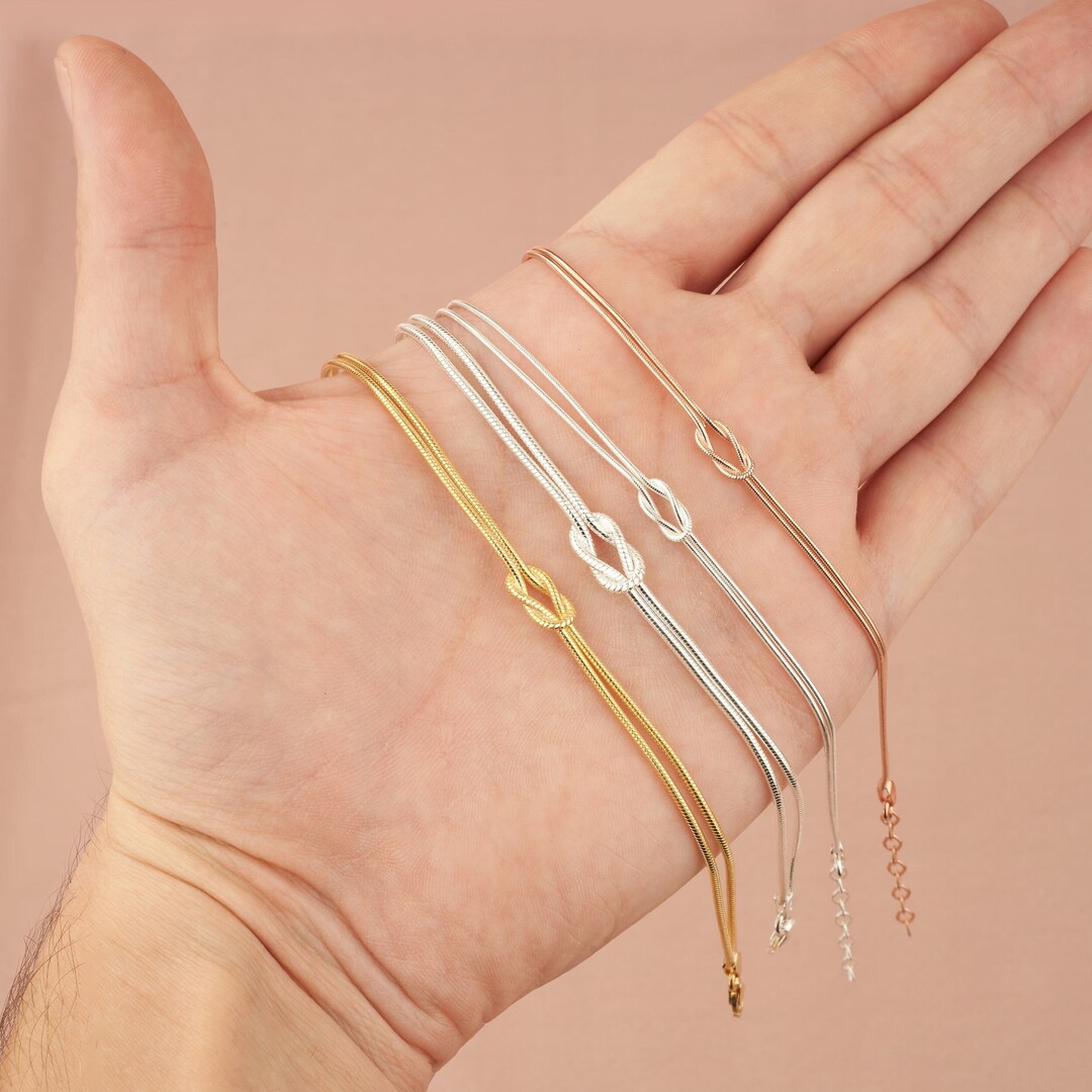 Sterling Silver Love Knot Bracelet, Dainty Couple Bracelets, 925 ...