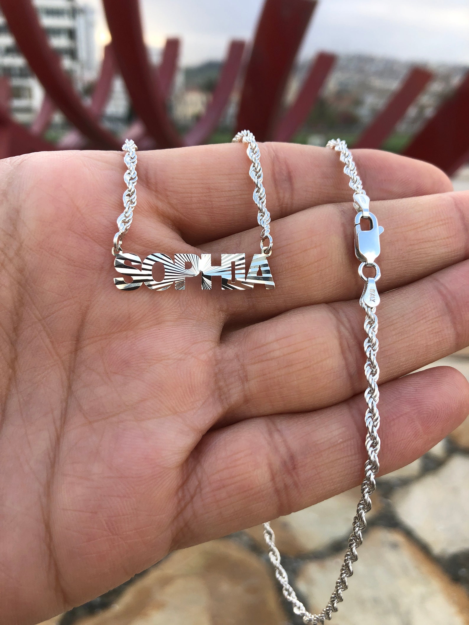 925 Sterling Silver Personalized Name Necklace With Rope Chain Etsy