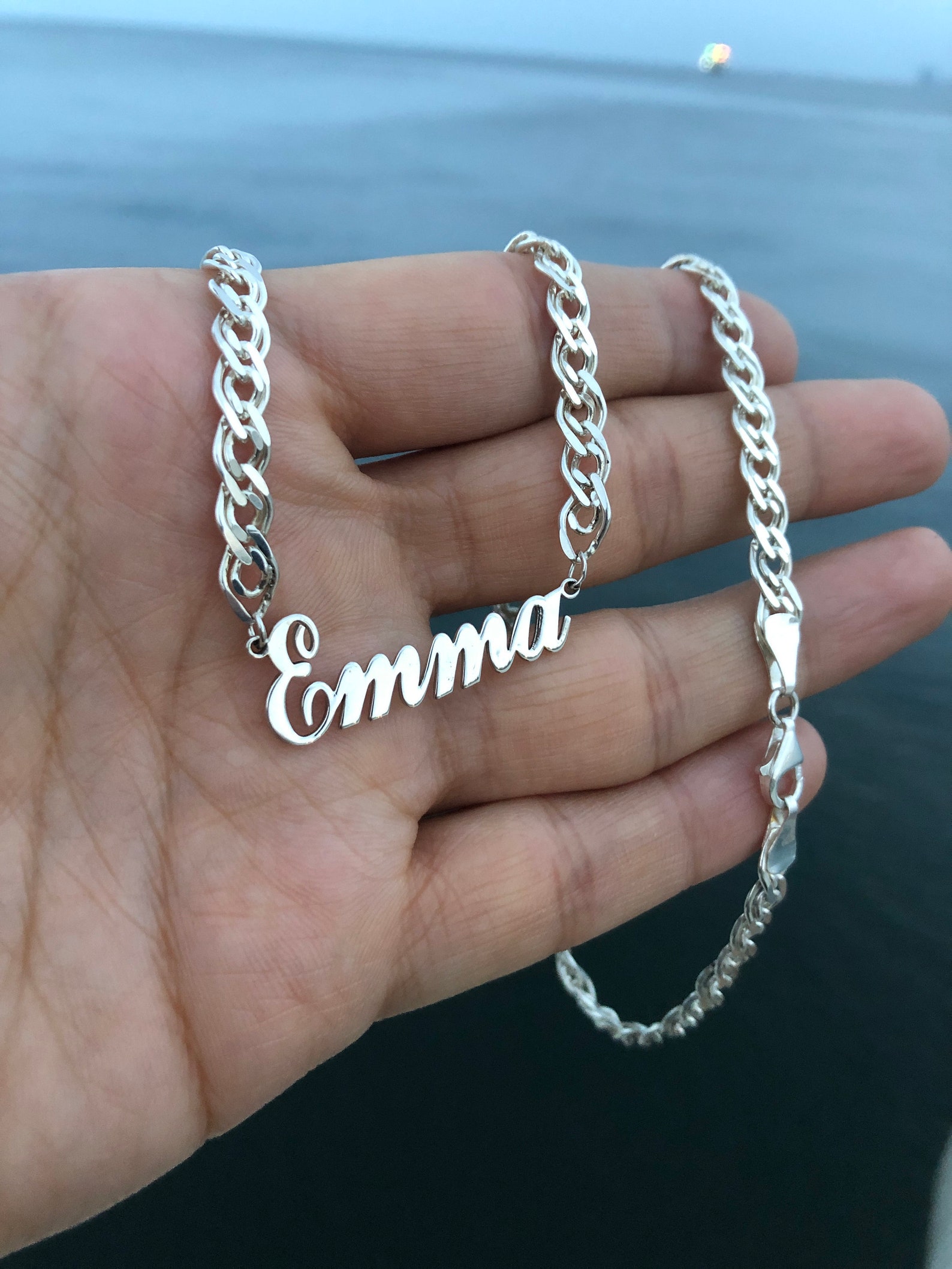 Sterling Silver Name Necklace: Personalized Thick Chain, Custom Jewelry ...